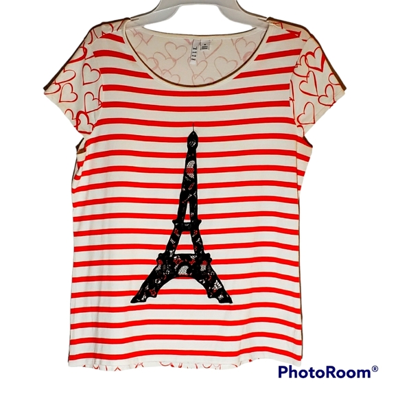 Elle | Tops | Elle Womens Medium Eiffel Tower Front Striped Tee Shirt ...